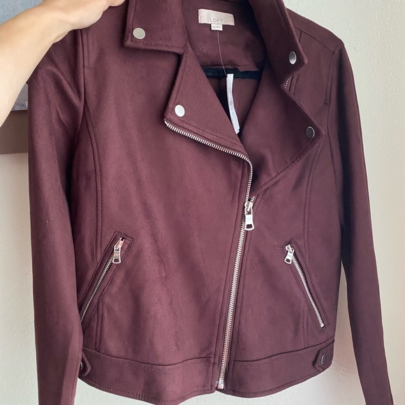 LOFT | Jackets & Coats | Loft Burgundy Faux Suede Moto Jacket | Poshmark